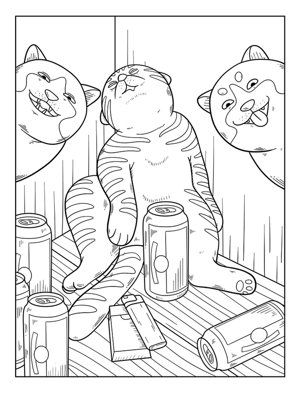 Drunk Cats Coloring Book - Download Free Coloring Pages or Get the Full ...